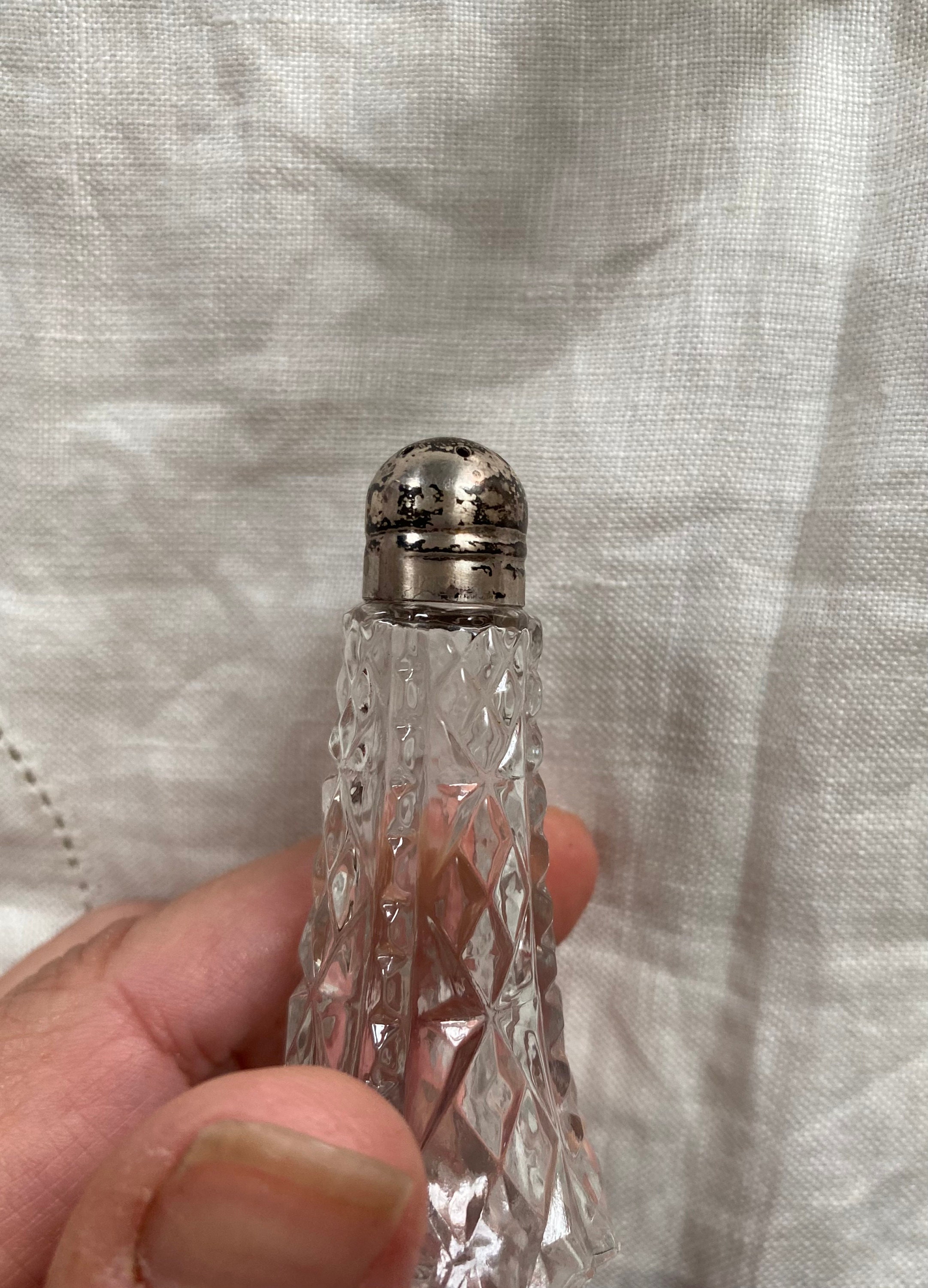 Vintage Mini Glass Salt and Pepper Shakers, Sterling Silver Tops - Etsy