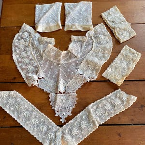 Antique Lot 6 Edwardian Victorian French Cream Embroidered Net Lace ...