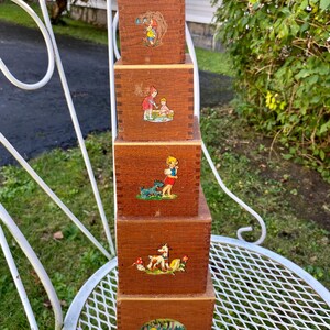 Vintage 6 1930s German Toy Blocks Nesting Stacking Wood Finger Jointed ...
