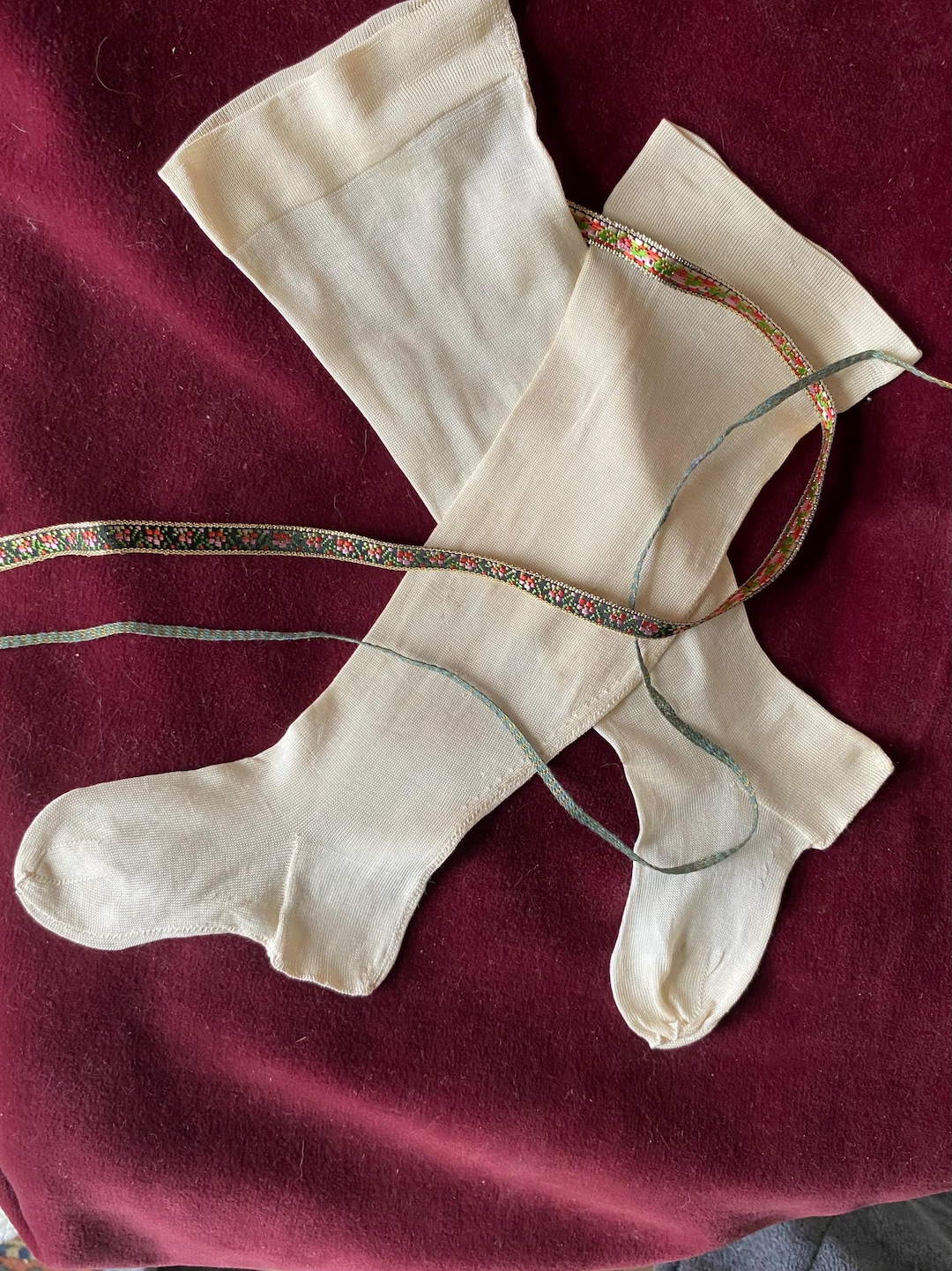 Antique Silk Child Stockings: Victorian Edwardian Knit Hosiery Pair - Etsy