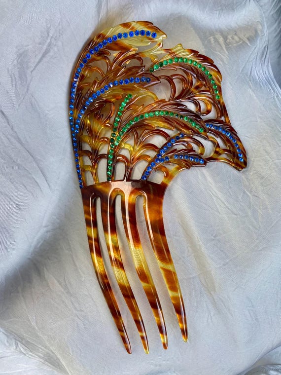 1920s Celluloid Hair Comb: Antique Faux Tortoise Shel… - Gem