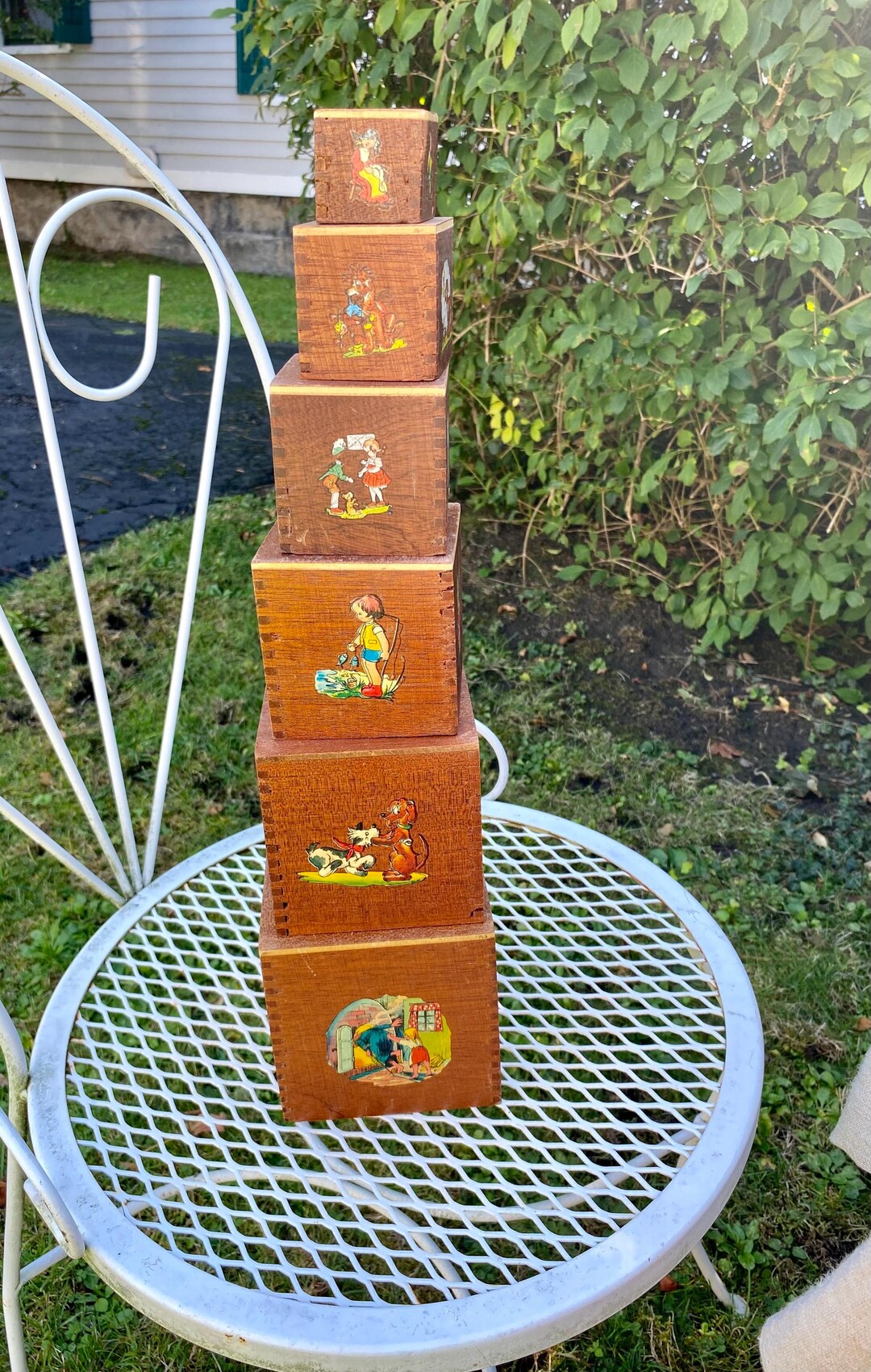 Vintage 6 1930s German Toy Blocks Nesting Stacking Wood Finger Jointed ...