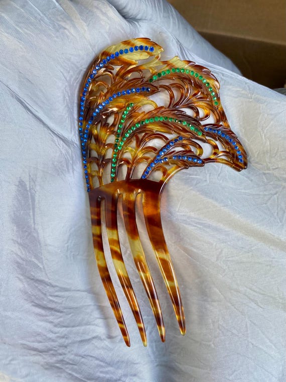 1920s Celluloid Hair Comb: Antique Faux Tortoise Shel… - Gem