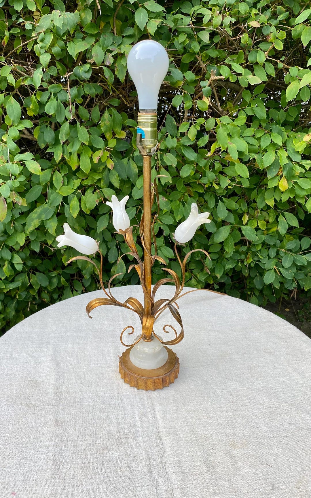 Vintage Italian Tole Lamp Wood, Alabaster Gilded Gold, Made in Italy ...