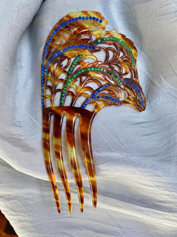 1920s Celluloid Hair Comb: Antique Faux Tortoise Shel… - Gem