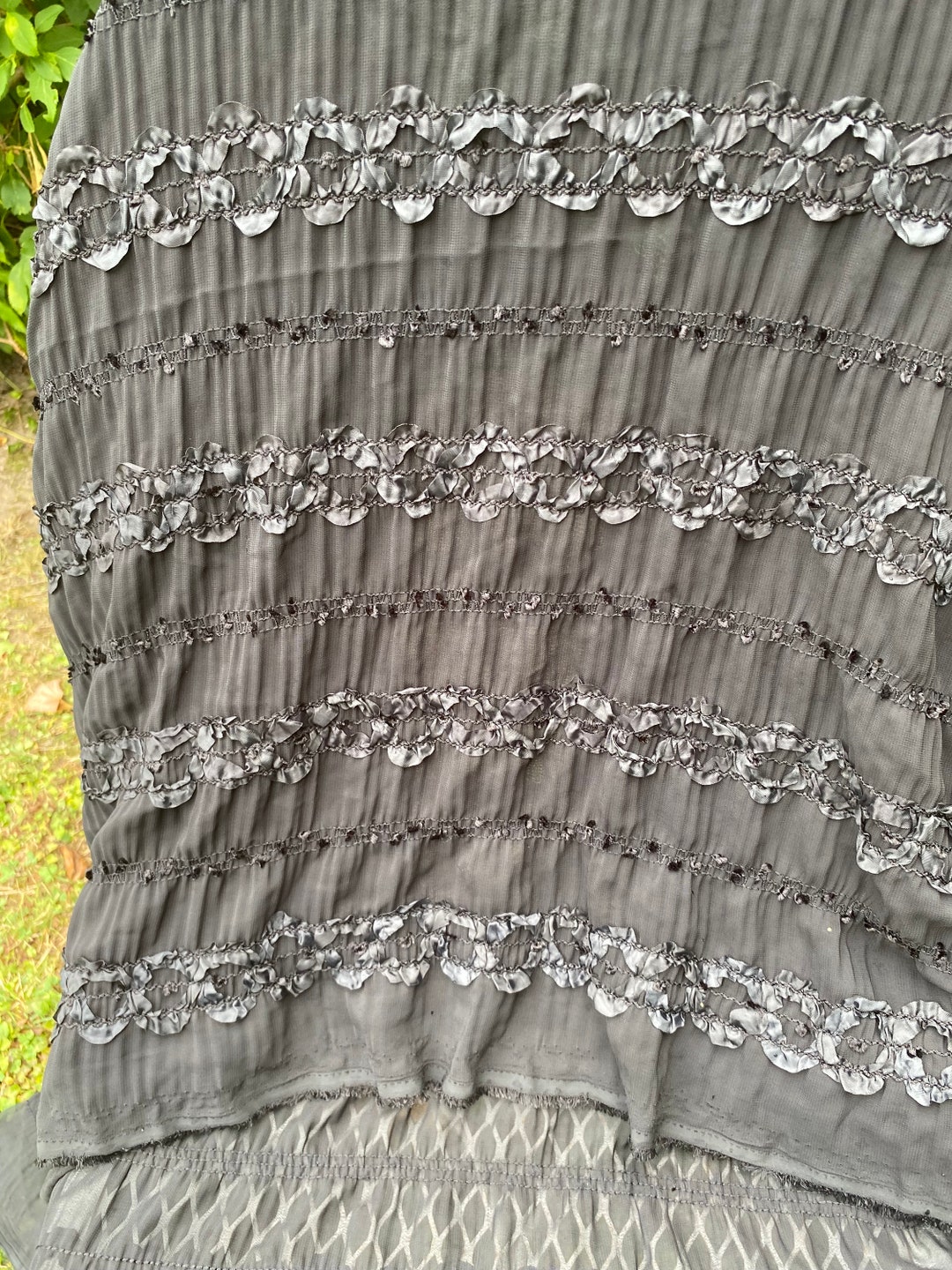 Vintage Black Crepe Ribbon Trimmed Victorian Mourning Organdy Dress ...