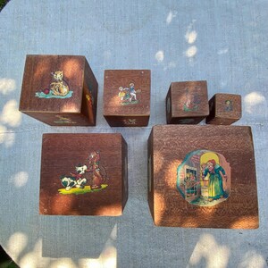 Vintage 6 1930s German Toy Blocks Nesting Stacking Wood Finger Jointed ...