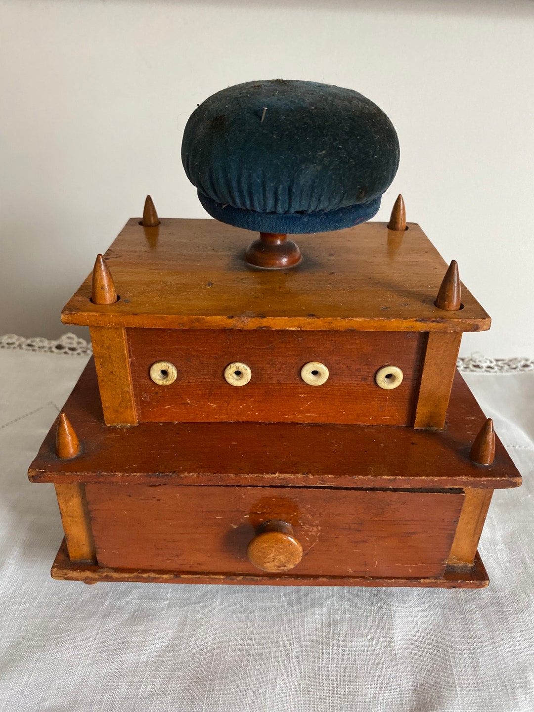 Antique Victorian Sewing Stand,spool Holder, Thread Box, Pin Cushion ...