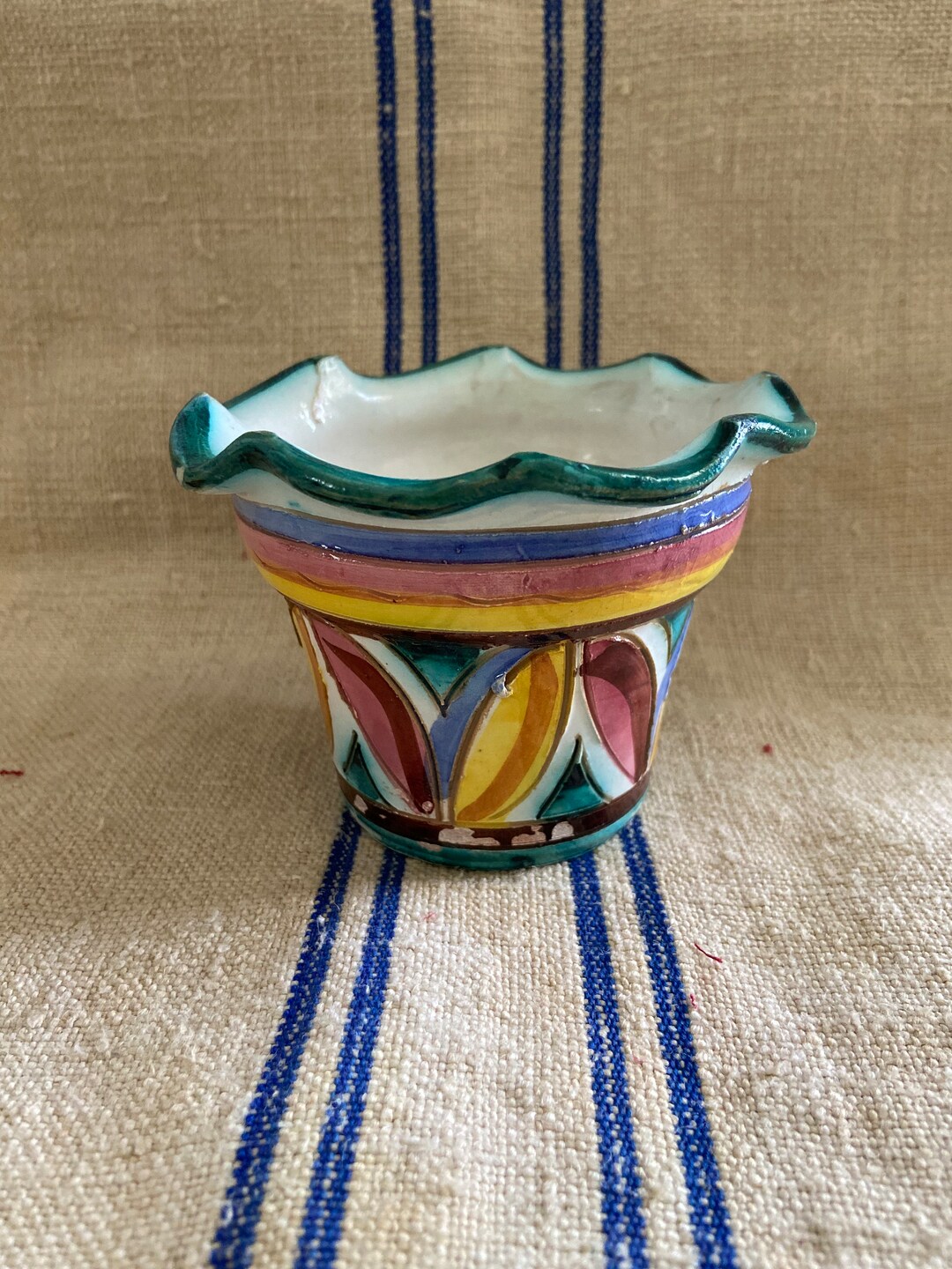 Vintage Made in Italy, Flower Pot, Handmade Made in Italy, Harlequin ...