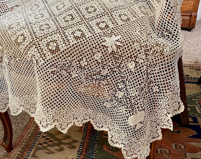 Antique Italian Point Modena Fillet Lace Table Runner, Altar Linen ...