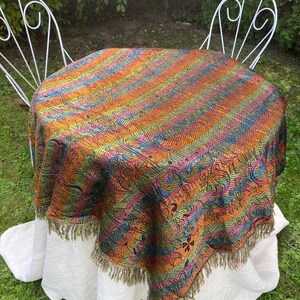 Antique 1920s Shimmery Silky Brocade Tapestry Fringed Tablecloth ...