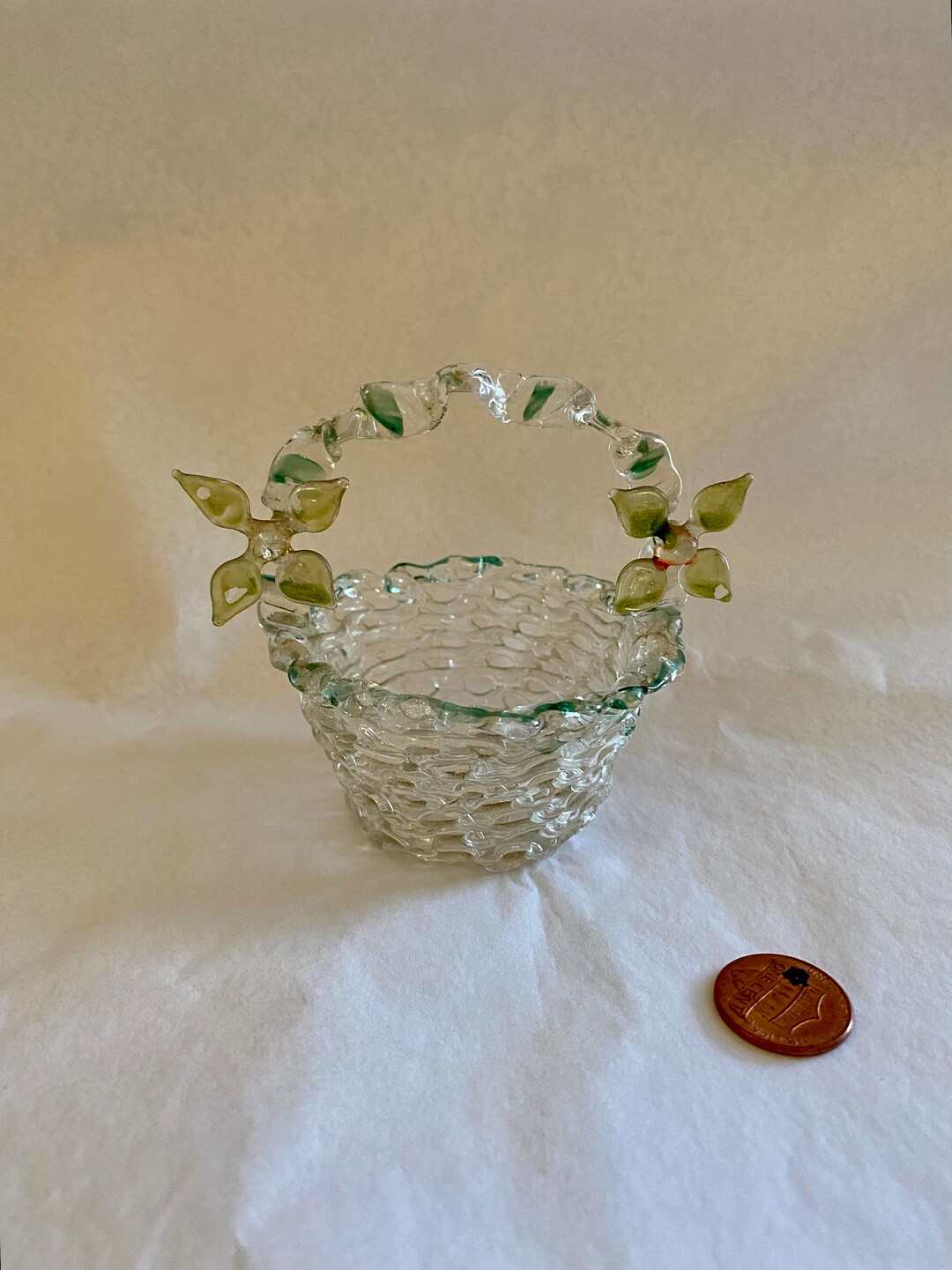 Vintage Mini Glass Basket, Spun Glass Mini Basket, Easter Gift Adults ...