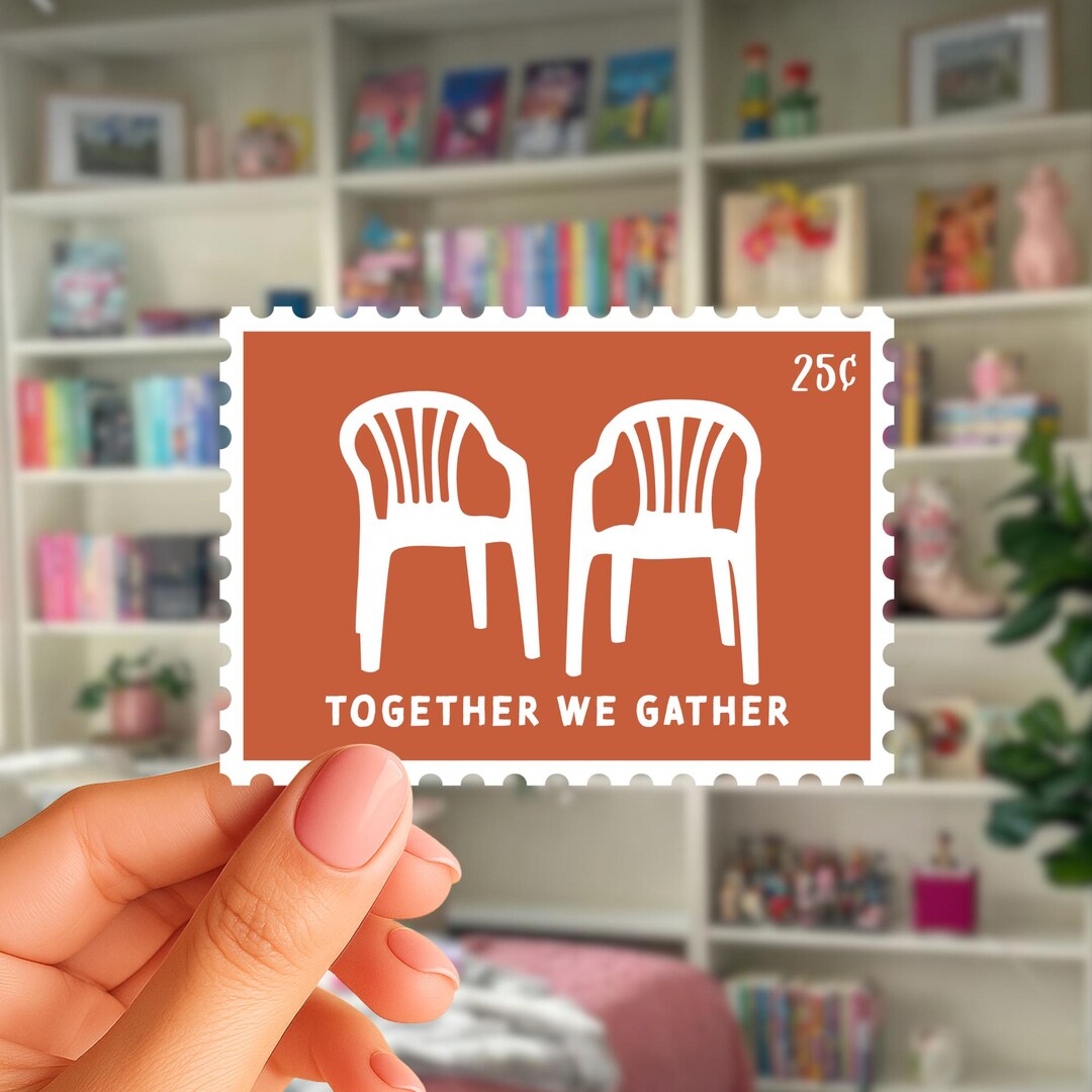 Together We Gather - White Chairs Sticker, Postage Stamp Style ...