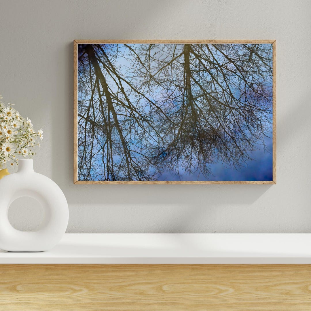 Winter Tree Reflection, Minimal Nature Wall Art, Blue Abstract ...