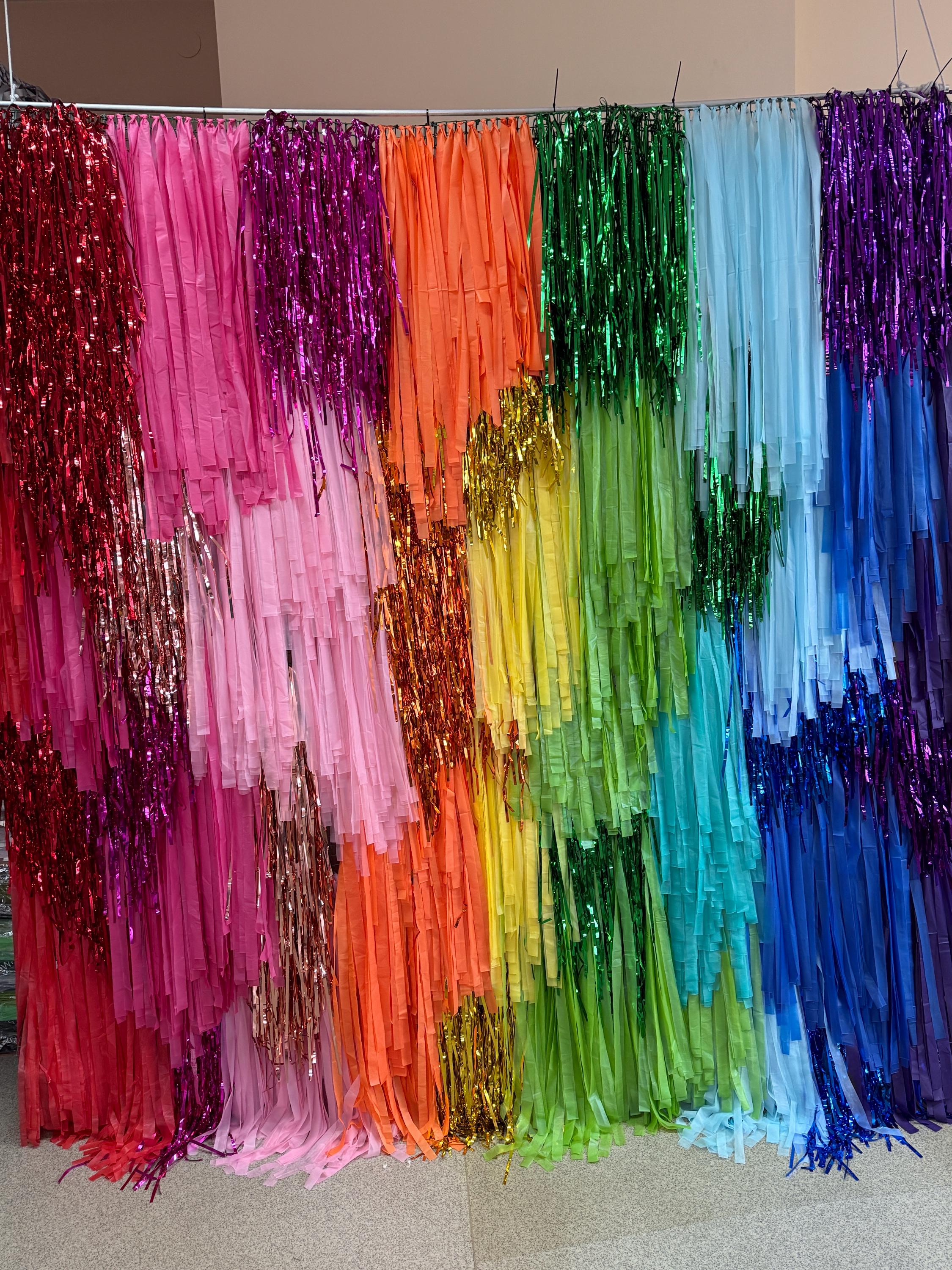 Rainbow Fringe Streamer Backdrop: Handmade Tinsel Party Decor - Etsy