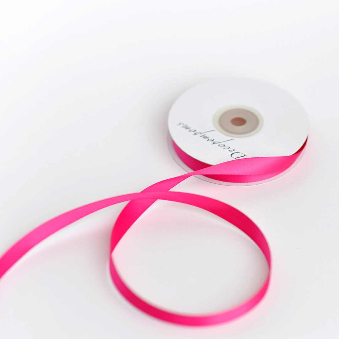 Hot Pink Double Sided Satin Ribbon Full Roll 25m 6 / 12 Mm Bright Pink ...