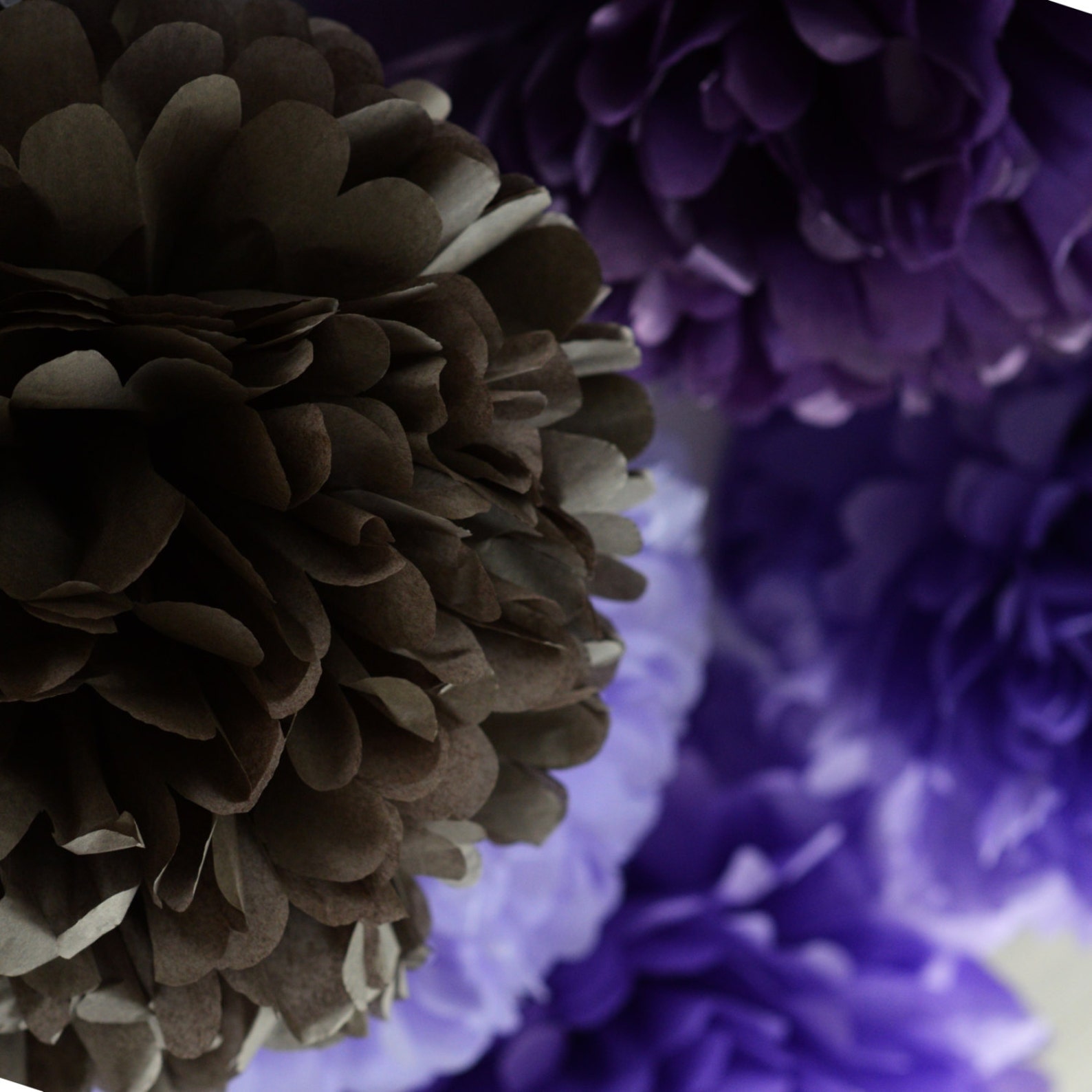 Purple and Grey Pom Pom Set | Party Pom Poms Set of 15 | Birthday ...