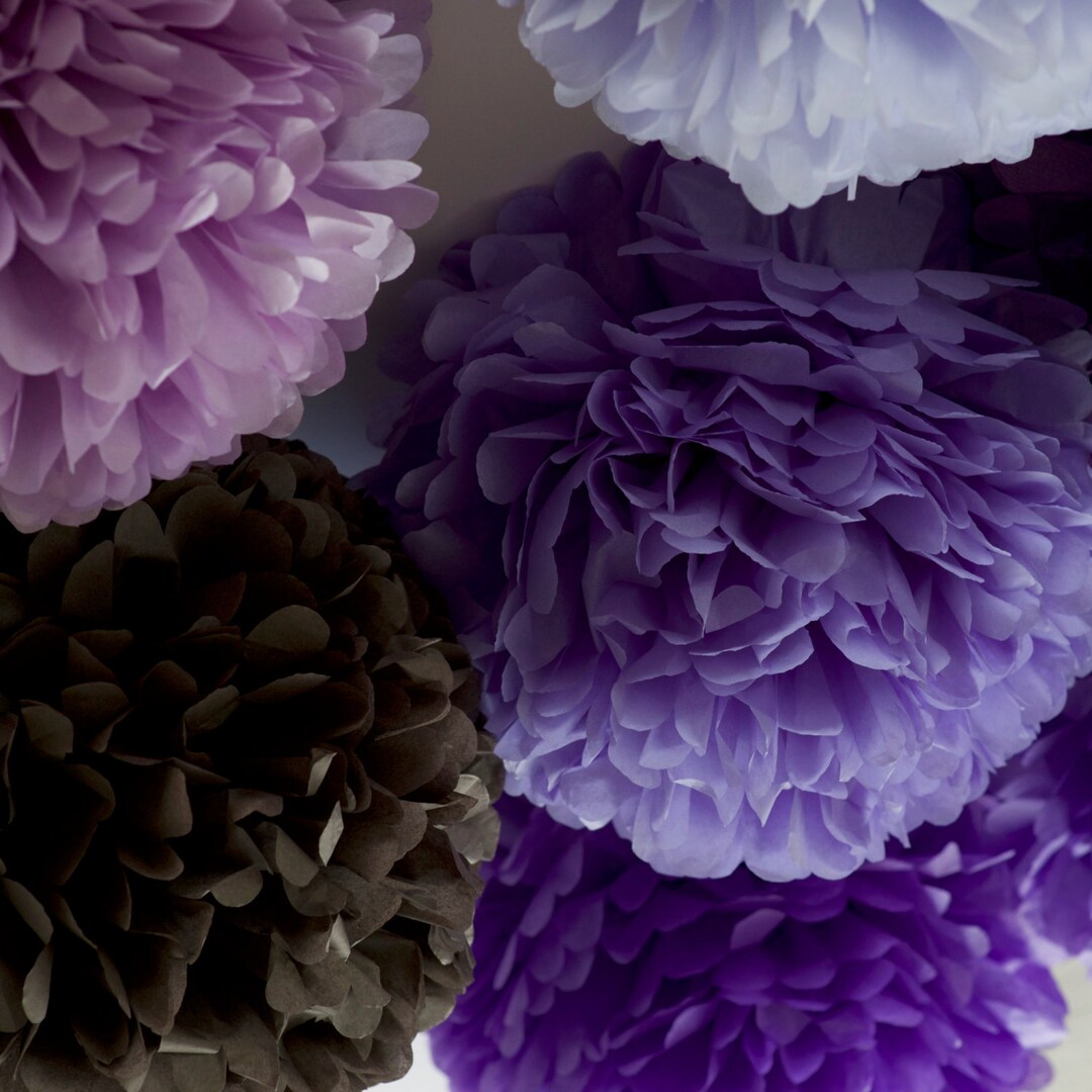 Purple and Grey Pom Pom Set | Party Pom Poms Set of 15 | Birthday ...