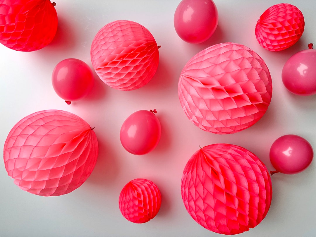 Bright Pink Honeycomb Balls & Mini Balloon Set: Party Decorations - Etsy