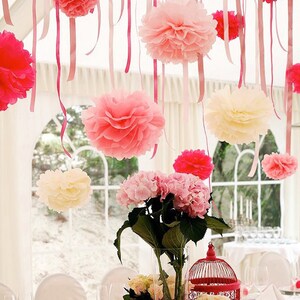 Pink and Ivory Paper Pom Pom Party Decoration Set 36 Psc Mixed ...