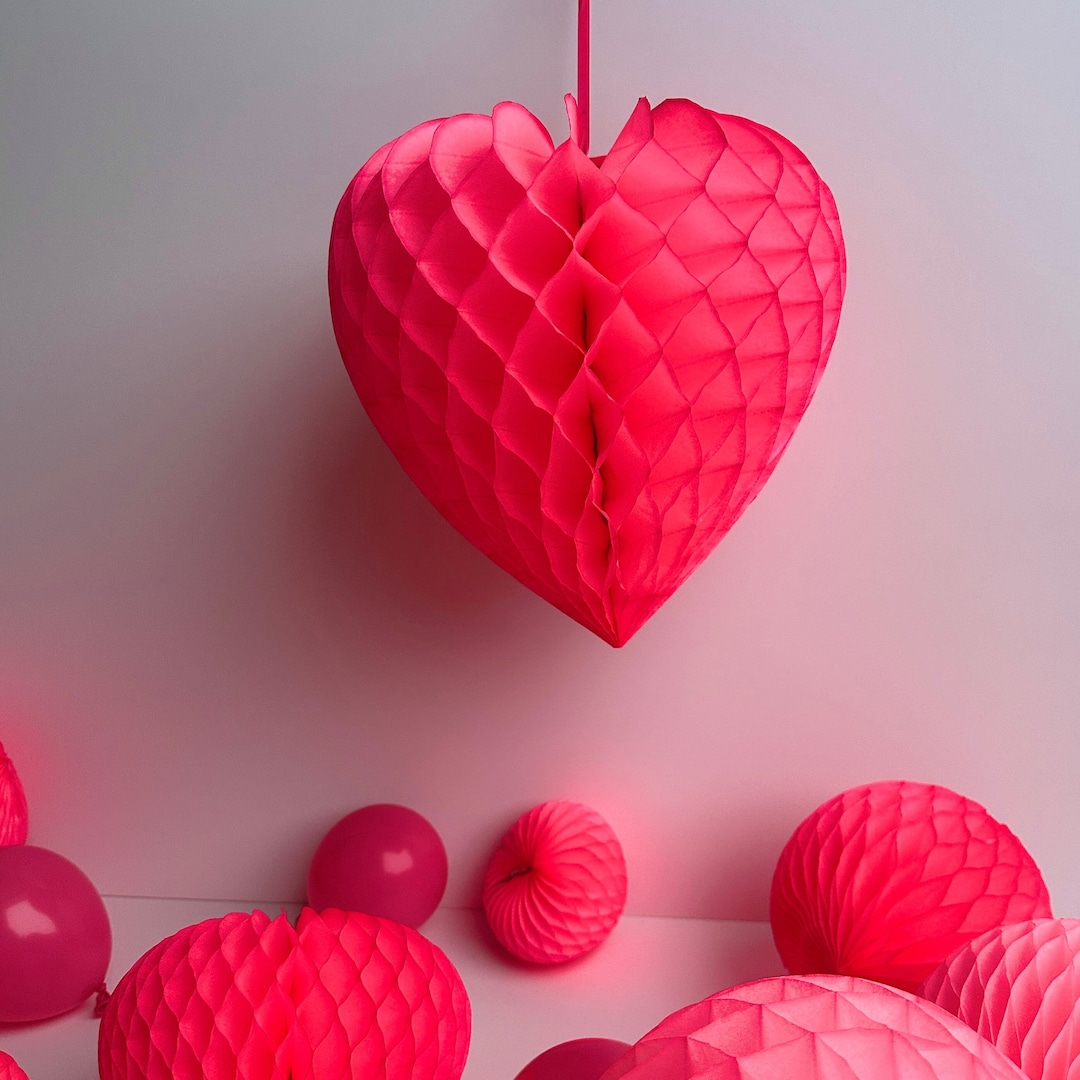 Pink Paper Honeycomb Hearts: Party Decorations, Set of 3 - Etsy