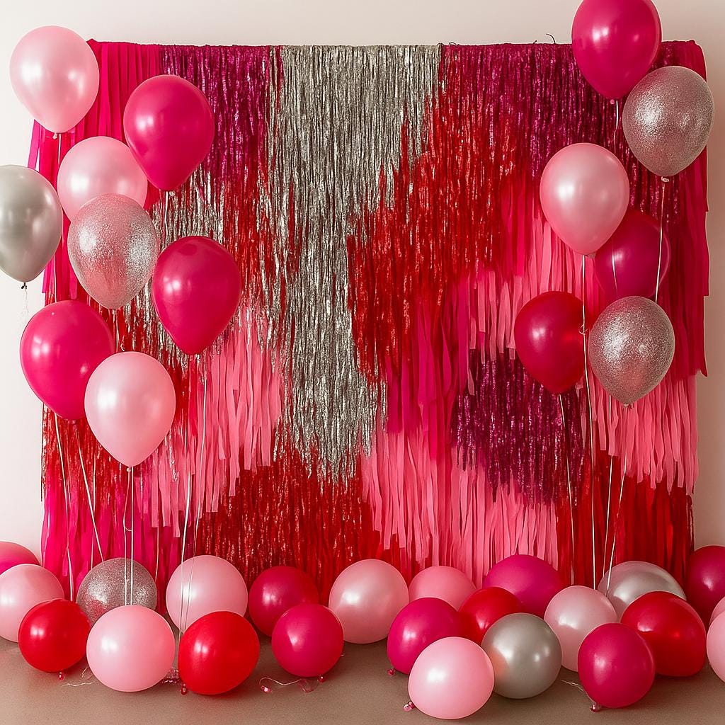 Pink and Red Fringe Streamer Wall Backdrop – Glitter Mylar Party ...