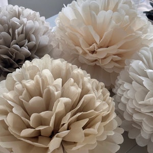 Pom Pom Set of 16 Neutral Colours Tissue Paper Pom Poms Beige Taupe ...