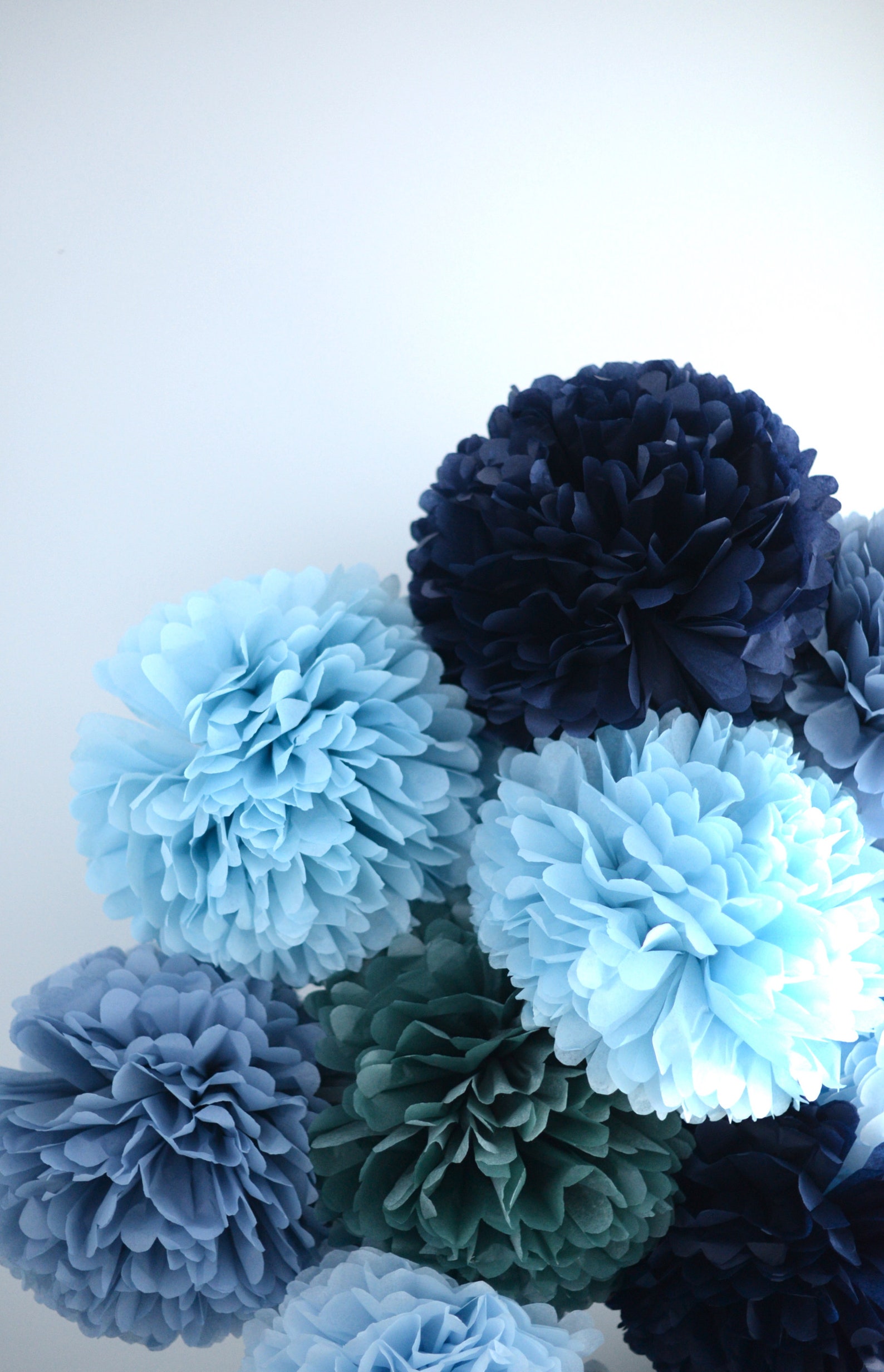 Blue Party Decorations Set Paper Flowers Tissue Pom Pom - Etsy