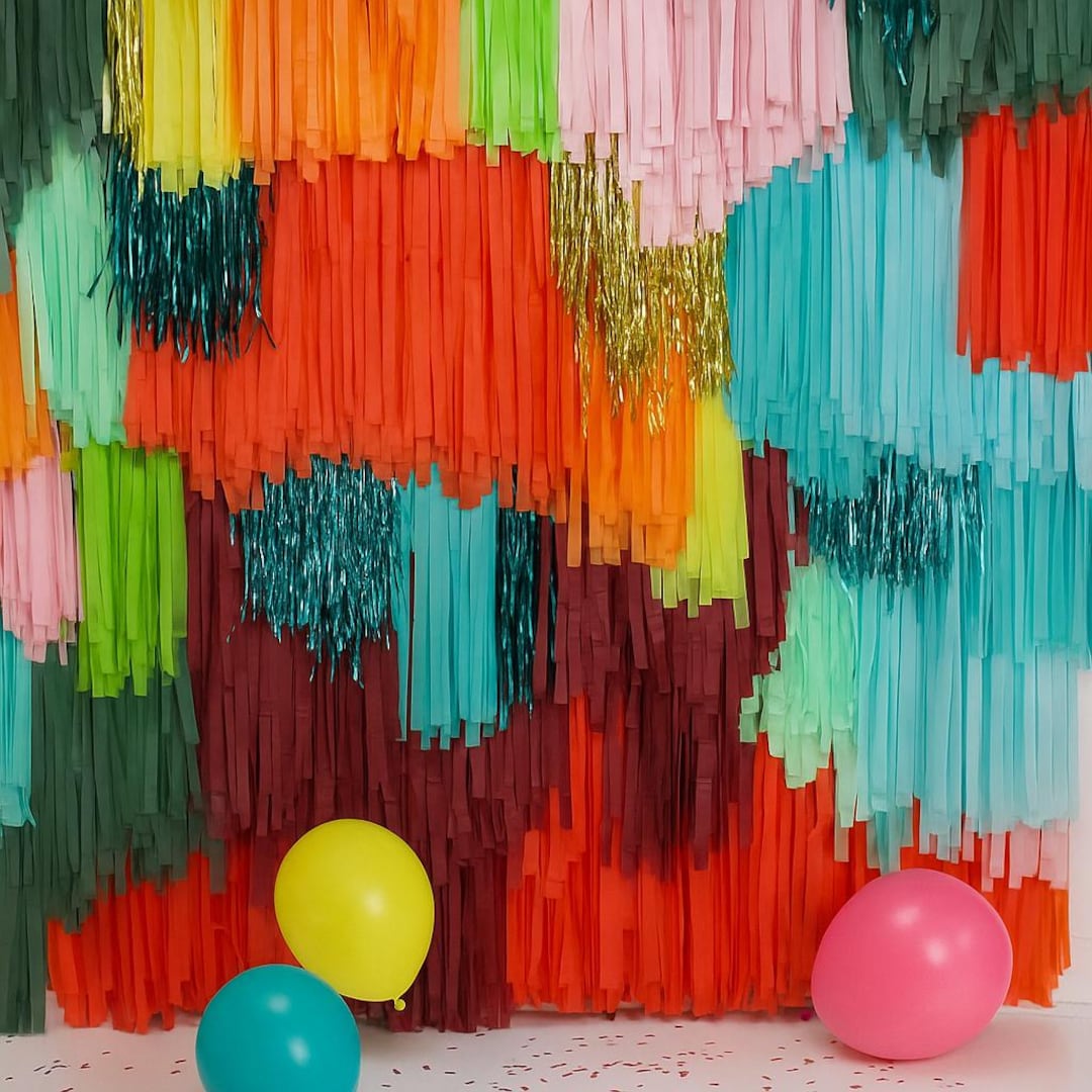 Orange Fringe Streamer Backdrop: Party Photo Booth Tinsel Curtain - Etsy