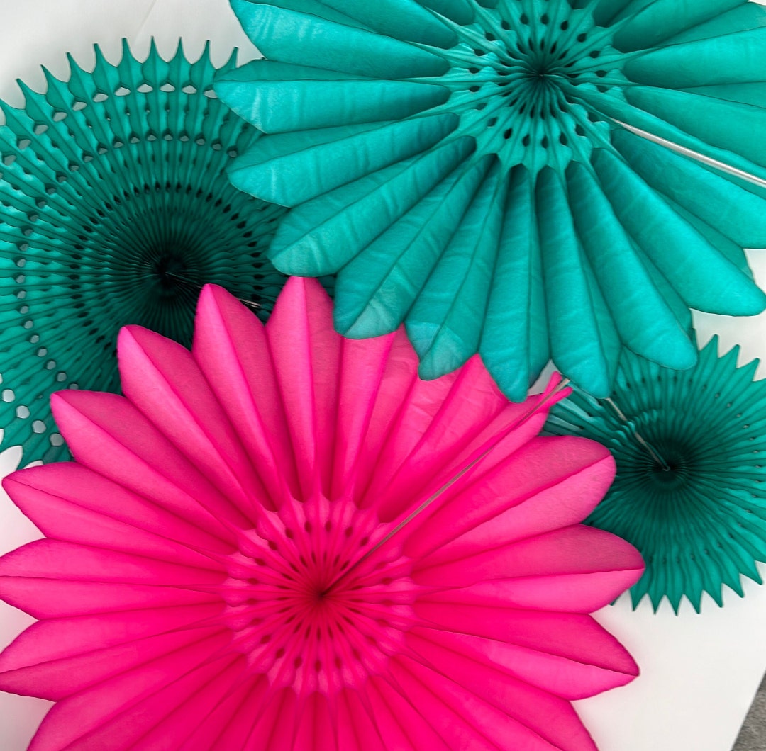 Paper Fans Set 4 Psc Mix Sizes Teal Magenta Colours Party Decorations ...
