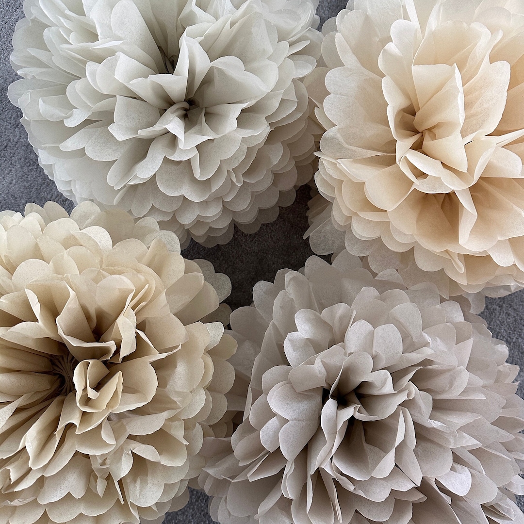 Pom Pom Set of 16 Neutral Colours Tissue Paper Pom Poms Beige Taupe ...