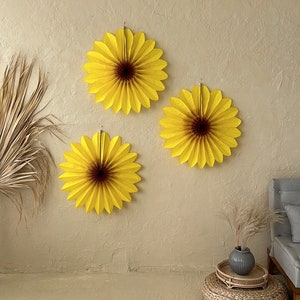 Yellow Paper Flower Fans 3psc Sunflowers Huge Paper Fan Party ...
