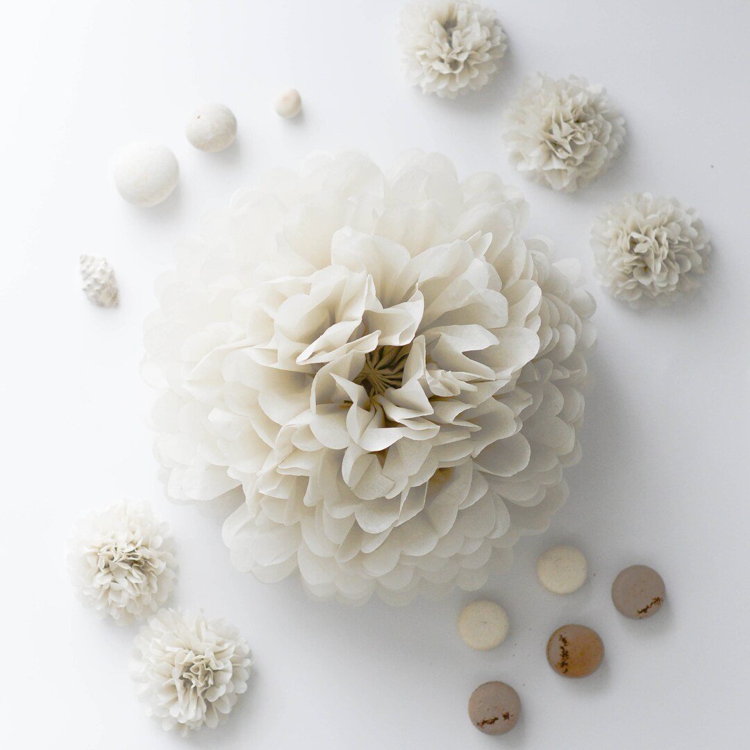 Paper Pom Poms in Almond Milk Rustic Boho Wedding Decorations Oatmeal ...
