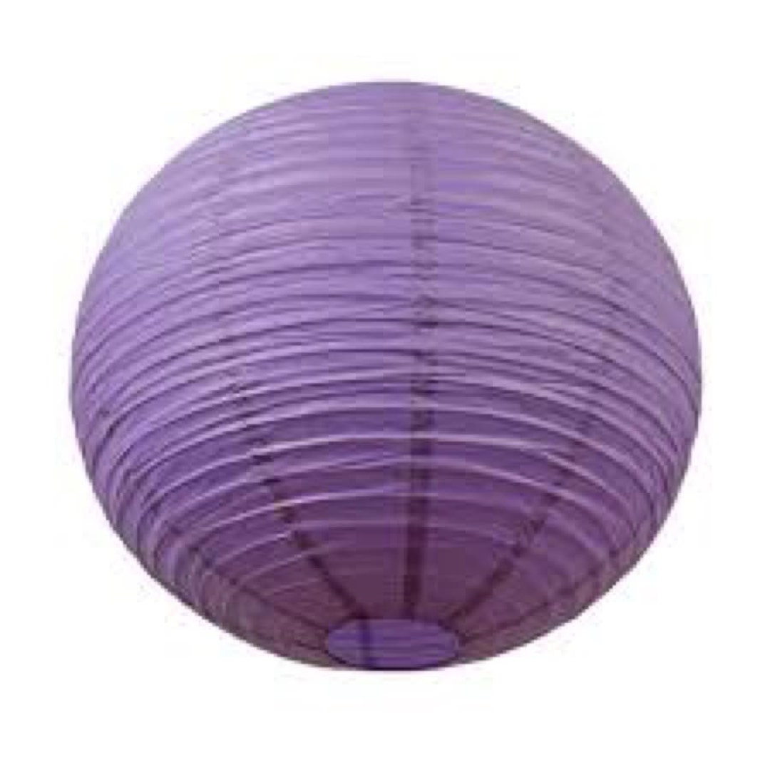 Hanging Paper Lanterns 8" 12" Round Purple Paper Lantern With LED Light ...