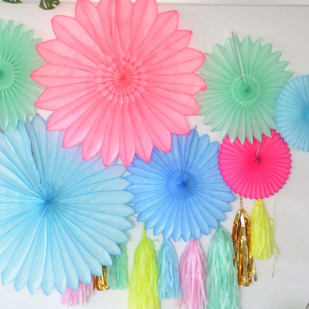 Pastel Tissue Paper Fan Set: Pink, Blue, Mint Party Decorations - Etsy