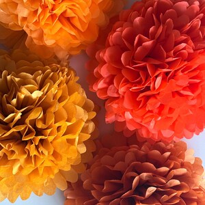 Set of 12 Large Fall Colours Paper Pom Poms - Poppy, Apricot, Burnt ...