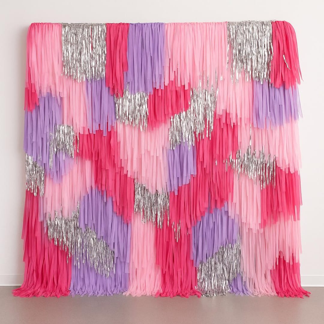 Pink, Silver and Lilac Fringe Backdrop, Photo Wall, Streamer Wall ...