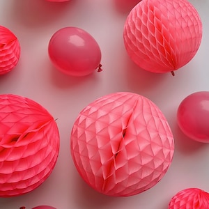 Bright Pink Honeycomb Balls & Mini Balloon Set: Party Decorations - Etsy