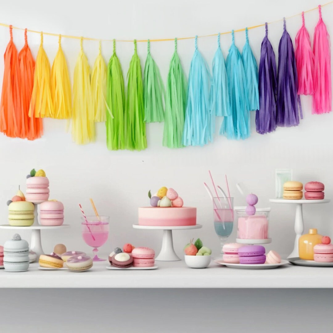 Rainbow Paper Tassel Garland Party Decoration - Fringe Paper Garland ...