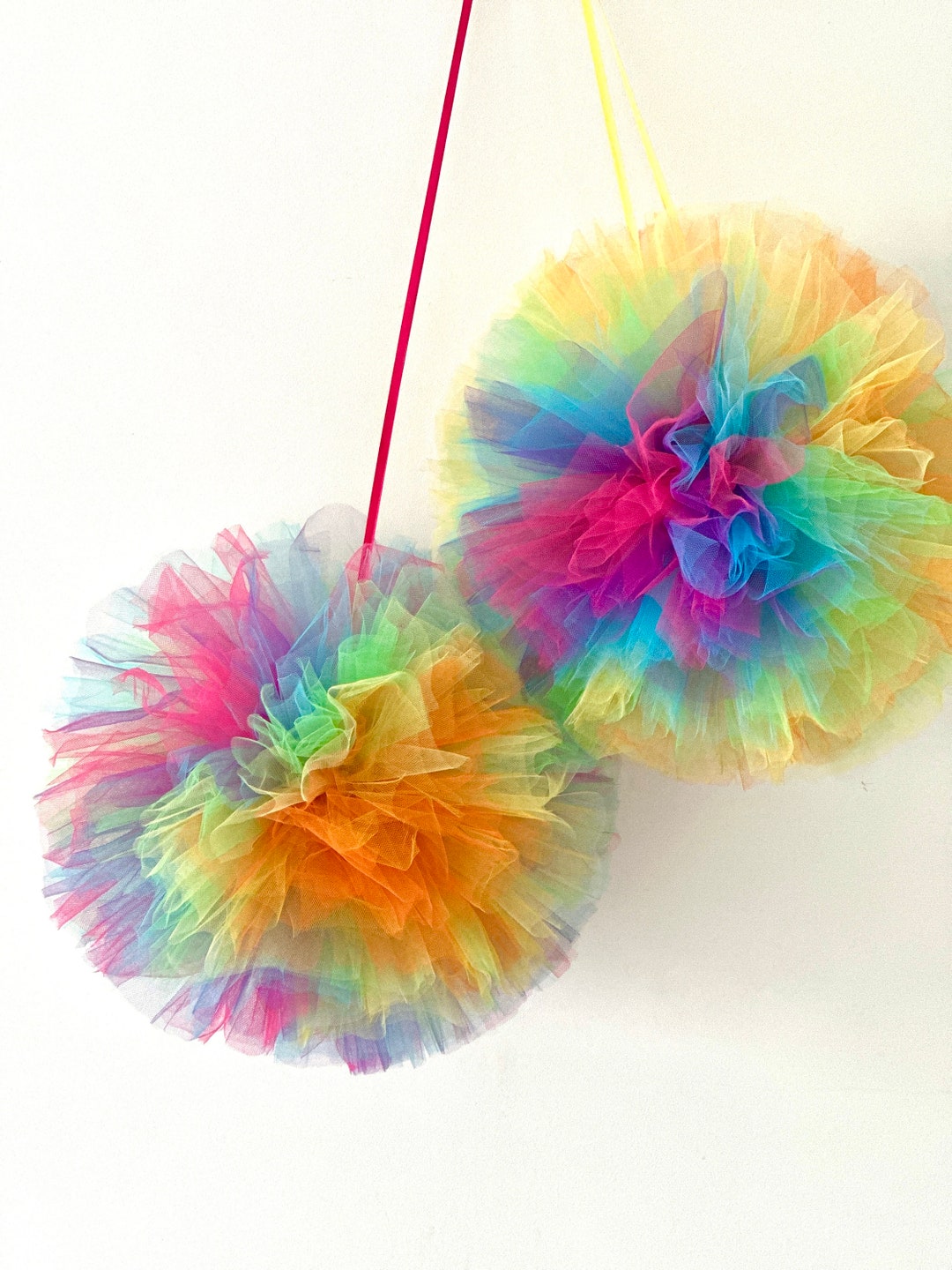 Rainbow Tulle Pom Poms | Colorful Party Decorations | Baby Shower ...
