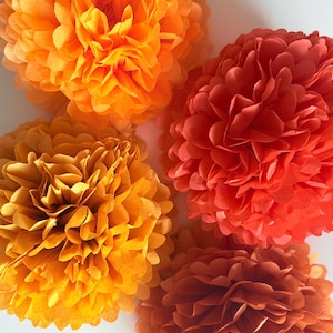 Set of 12 Large Fall Colours Paper Pom Poms - Poppy, Apricot, Burnt ...
