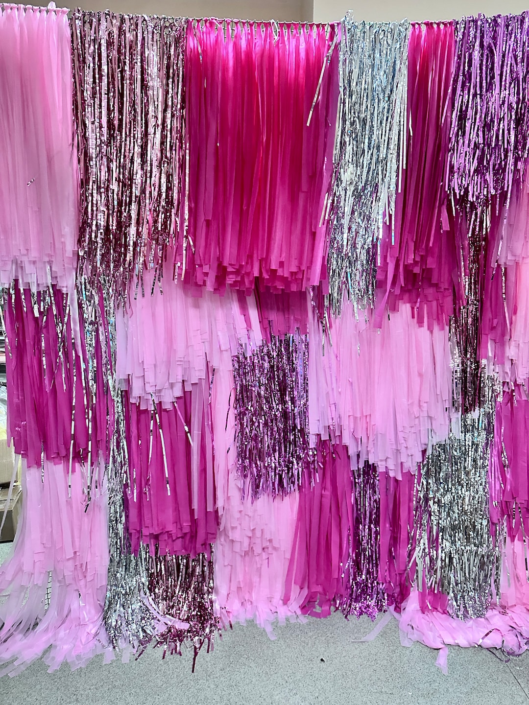 Pink and Shimmer Fringe Backdrop, Photo Wall, Streamer Wall, Party ...