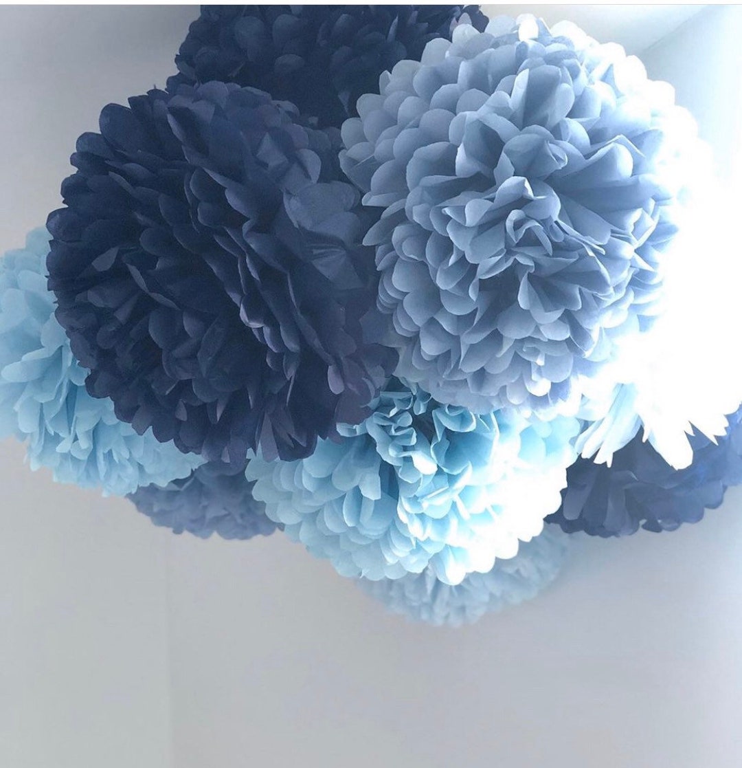 Blue Party Decorations Set | Paper Flowers | Tissue Pom Pom | Boys ...