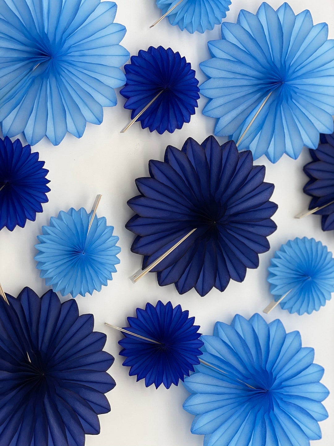 Blue Mini Paper Fans 5 Fans Set Christmas Tree Decorations Holiday Home ...