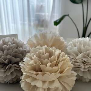 Pom Pom Set of 16 Neutral Colours Tissue Paper Pom Poms Beige Taupe ...