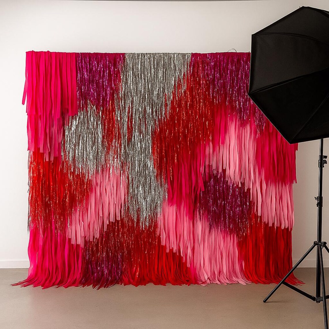 Pink and Red Fringe Streamer Wall Backdrop – Glitter Mylar Party ...
