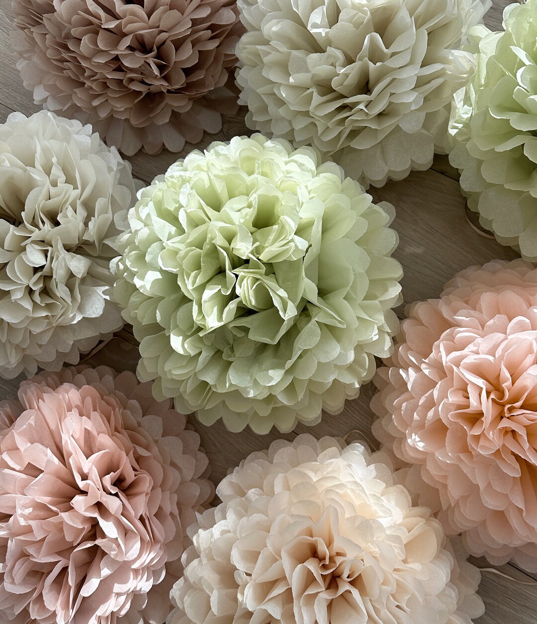 Paper Pom Pom Set of 16 | Blush, Neutral and Pale Mint Tissue Paper Pom ...