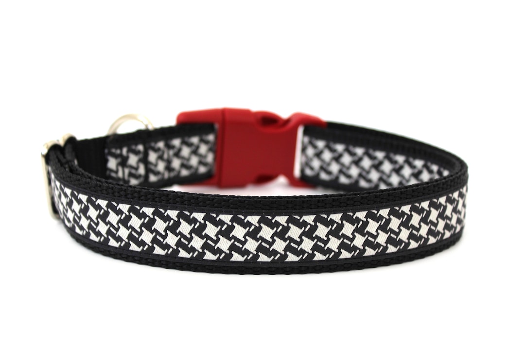 Houndstooth Dog Collar 5/8" or 1" Classic Black & White Collar for Dogs ...