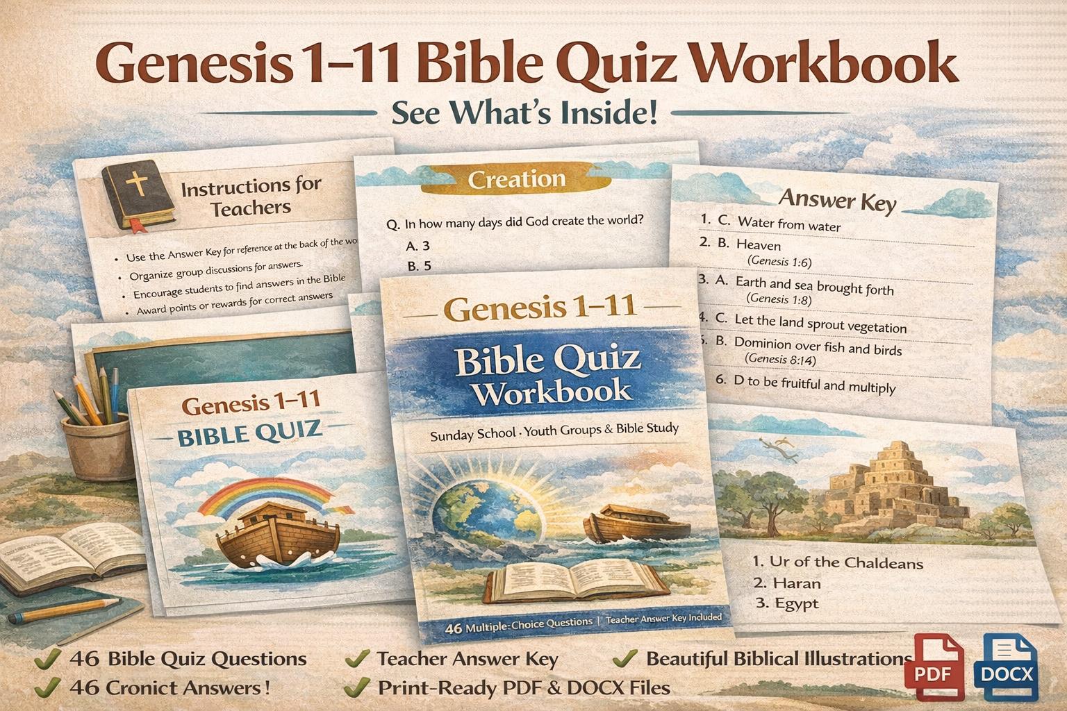 Genesis 1–11 Bible Quiz Workbook. 46 Questions. Printable PDF and ...