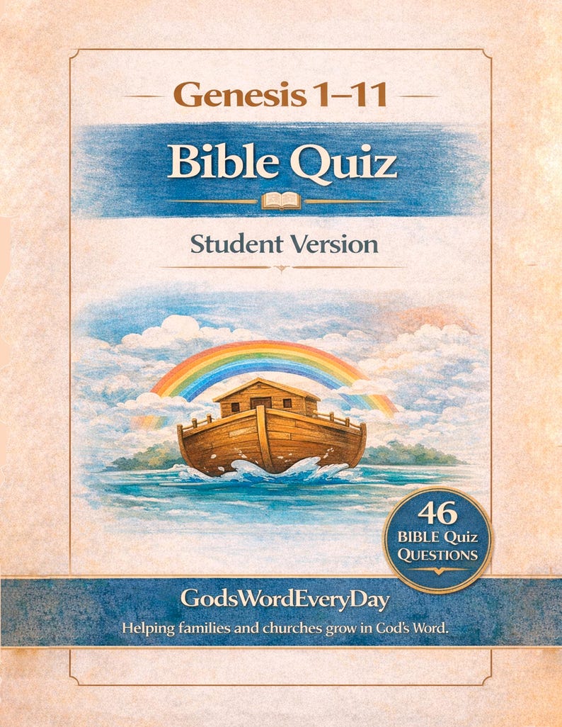 Genesis 1–11 Bible Quiz Workbook. 46 Questions. Printable PDF and ...